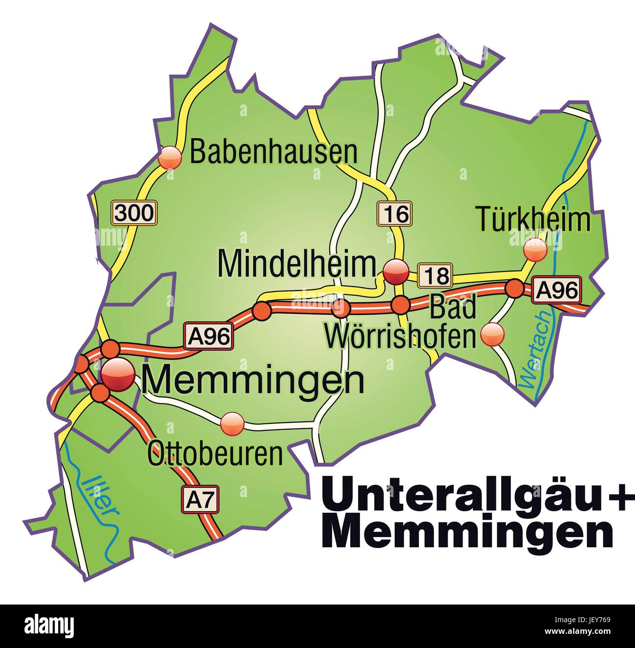 map of unterallgaeu-memmingen with transport network Stock Vector Image ...