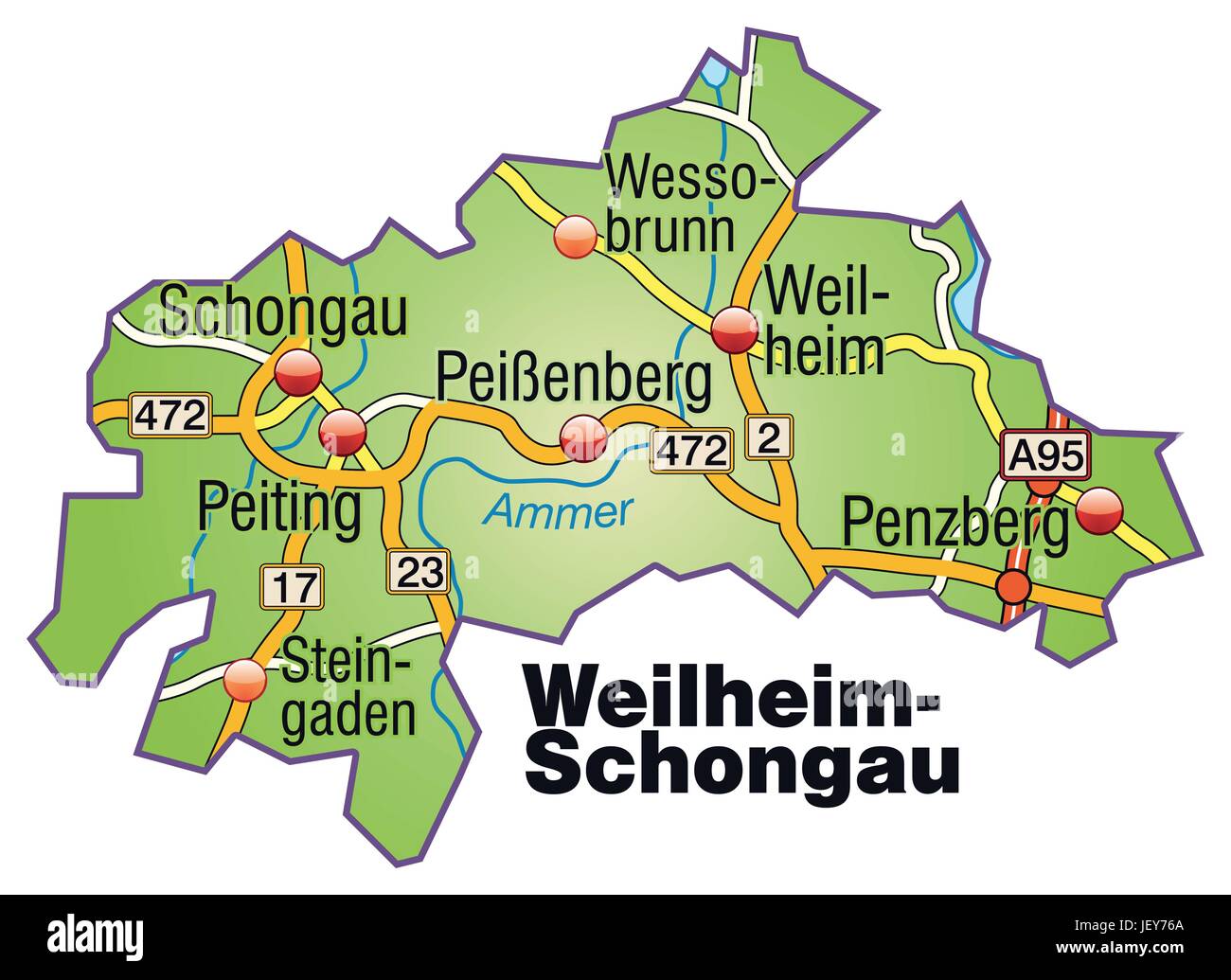 map of weilheim-schongau with transport network Stock Vector Image ...