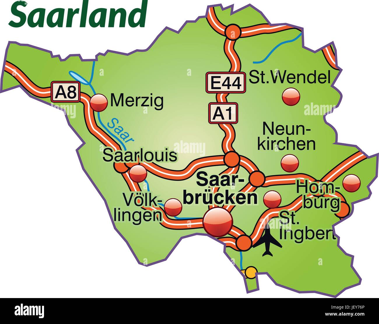 island map of saarland with transport network in bunt Stock Vector ...