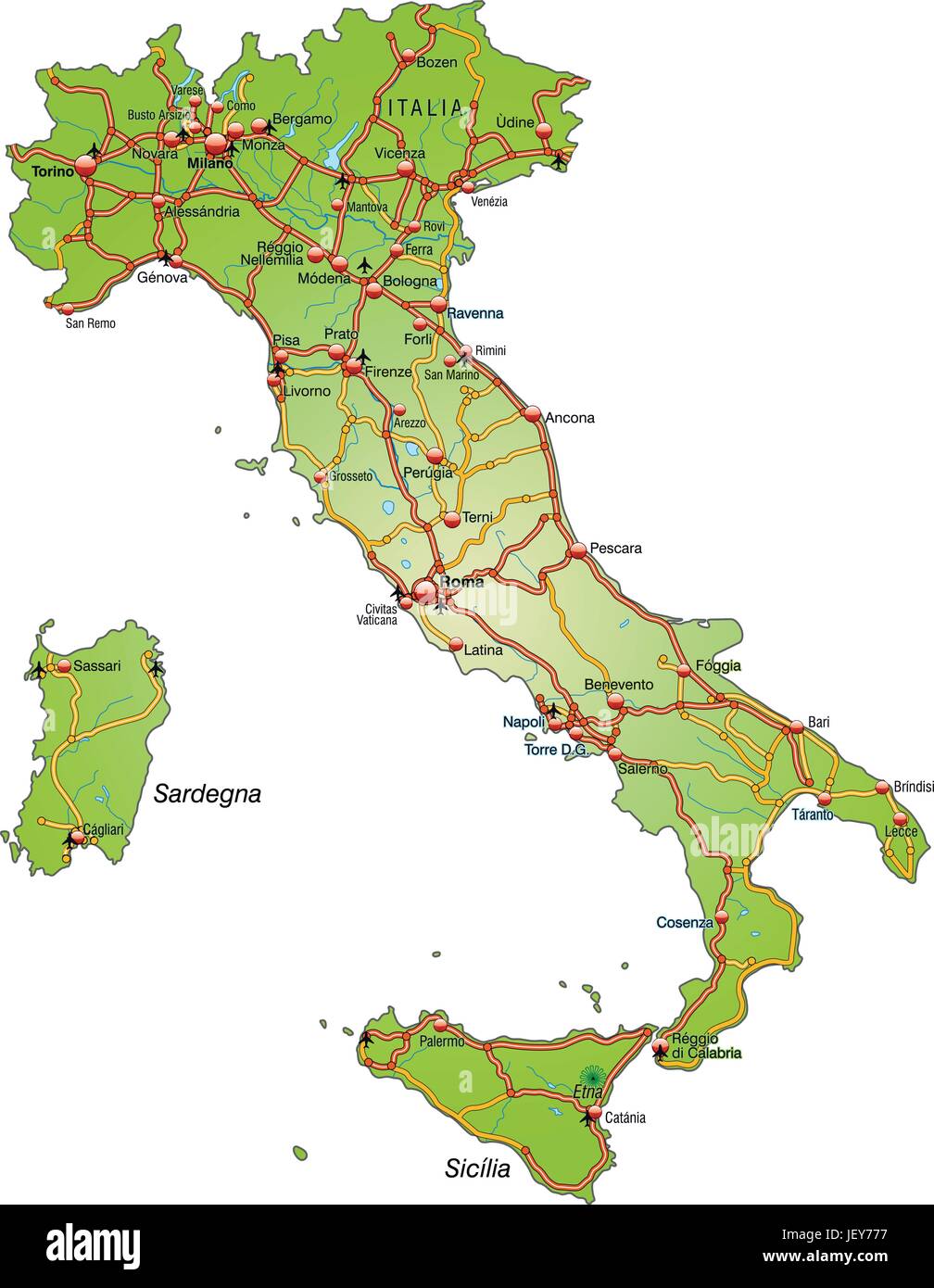 map of italy with transport network Stock Vector Image & Art - Alamy