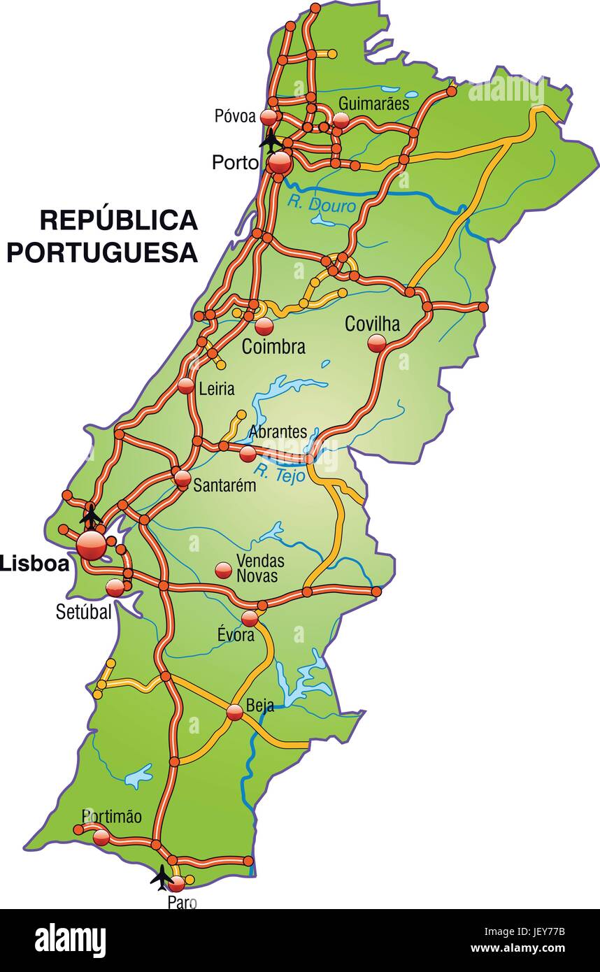 map of portugal with transport network Stock Vector Image & Art - Alamy