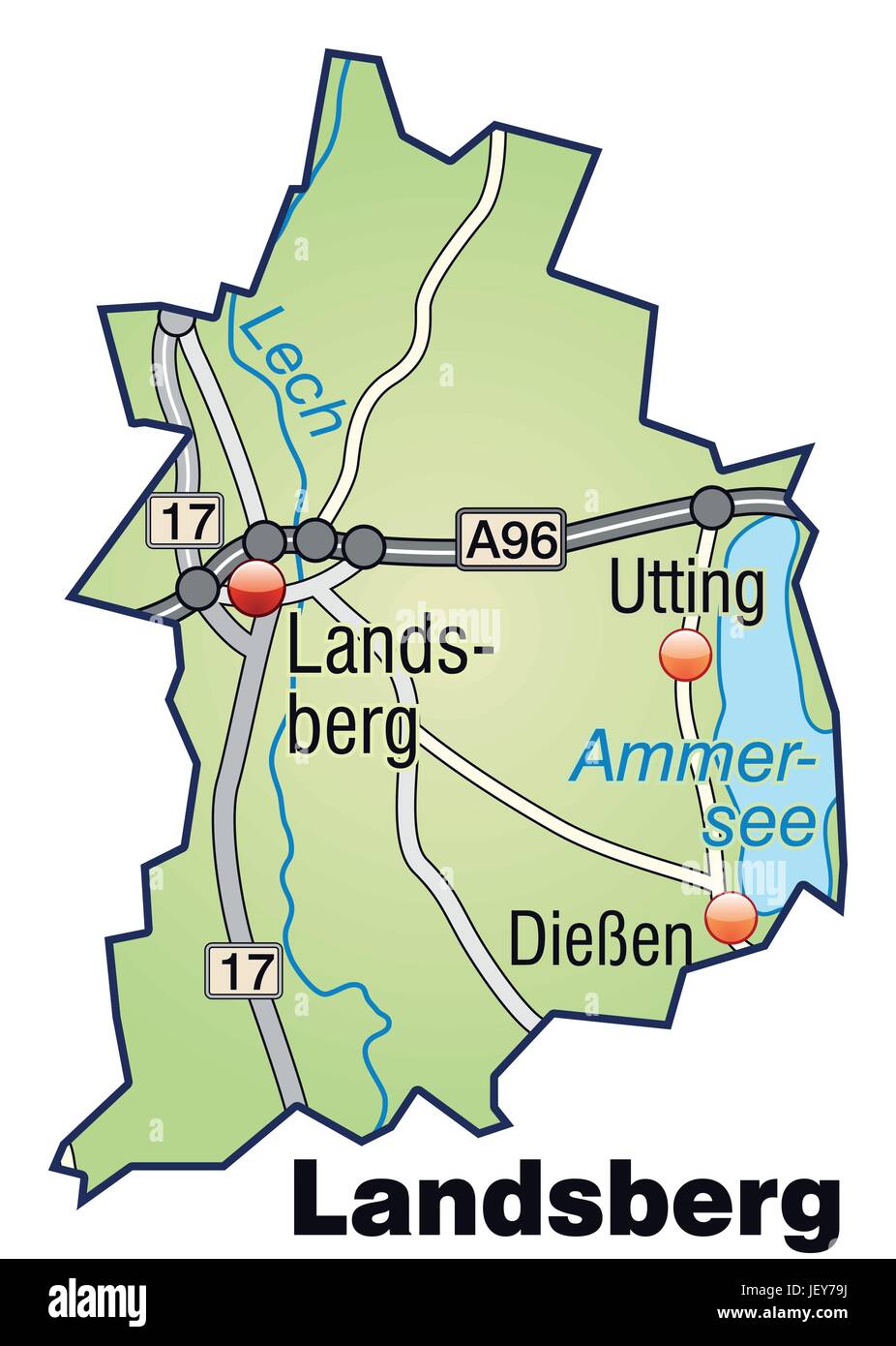 map of landsberg with transport network in pastel green Stock Vector ...