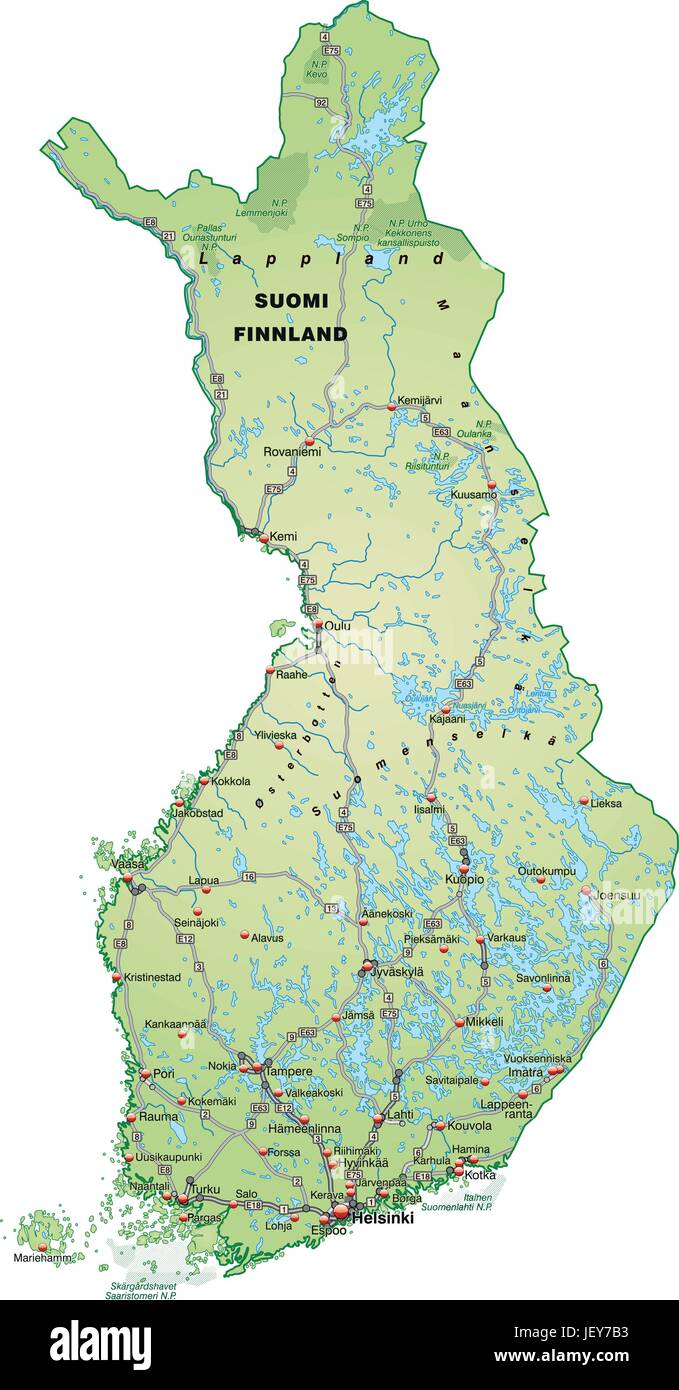 map of finland with transport network in pastel green Stock Vector ...