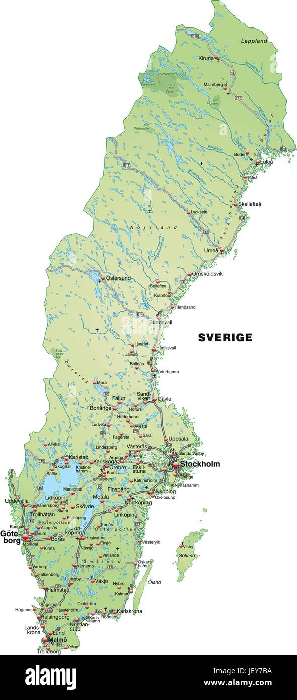 map of sweden with transport network in pastel green Stock Vector Image ...