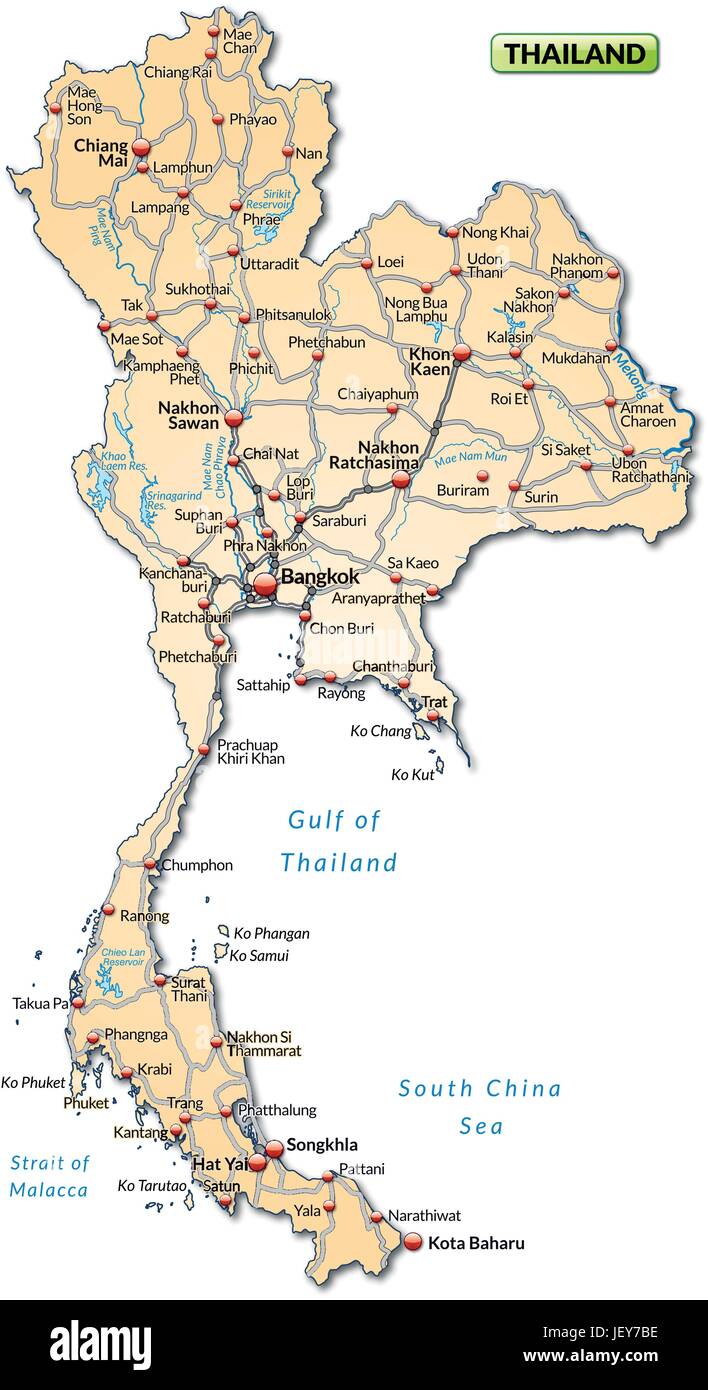 map of thailand with transport network in pastel orange Stock Vector ...