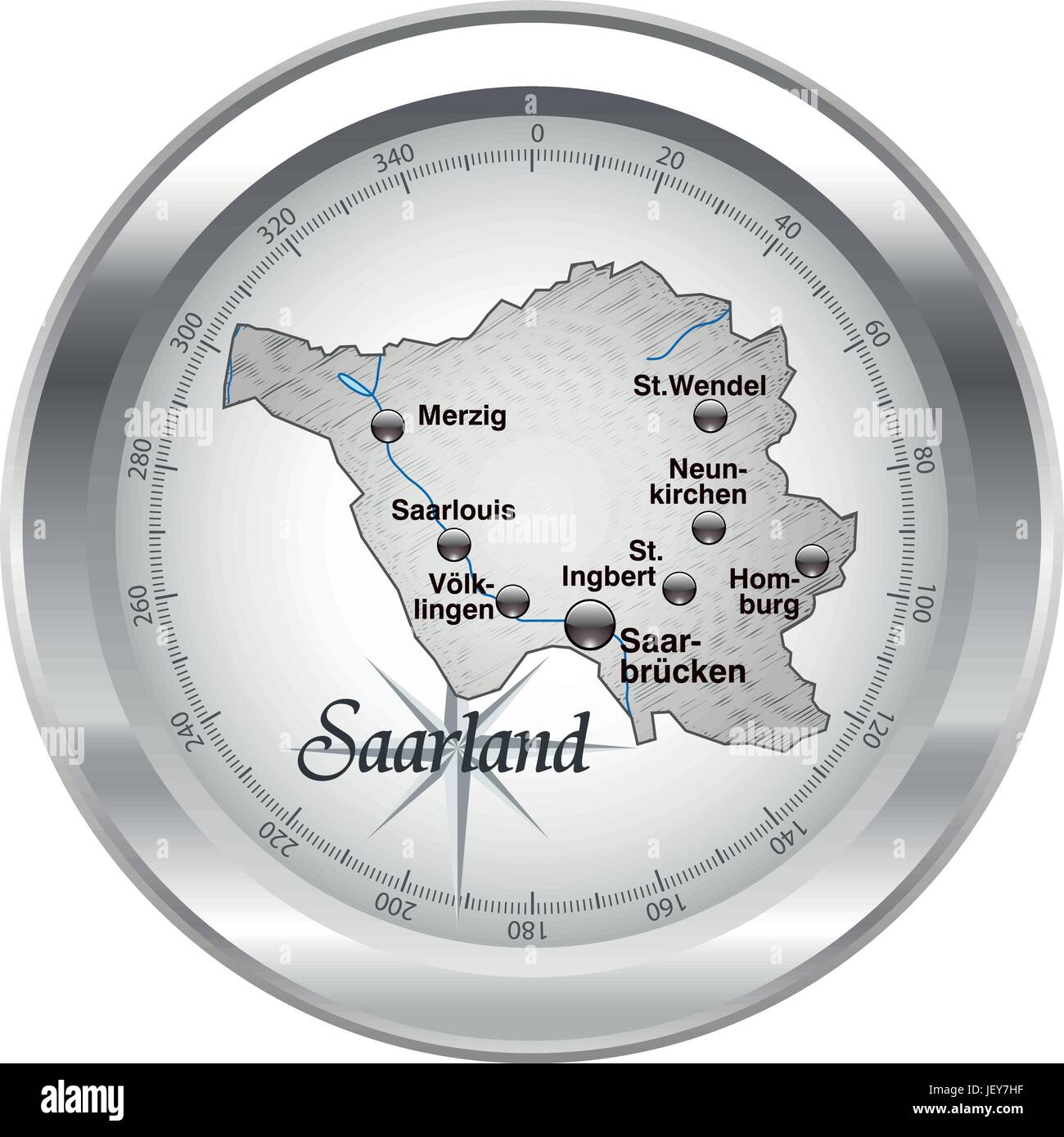compass of saarland as an overview map in chrome Stock Vector Image ...