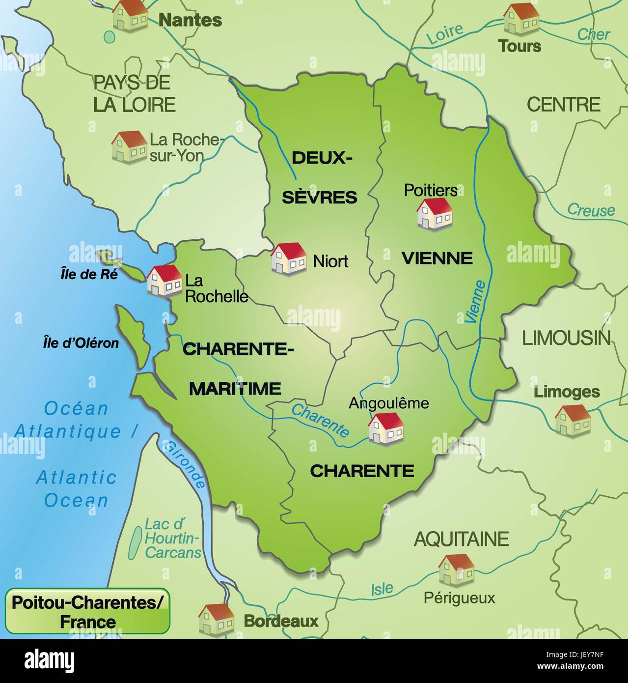 map of poitou-charentes with borders in a pictorial representation ...