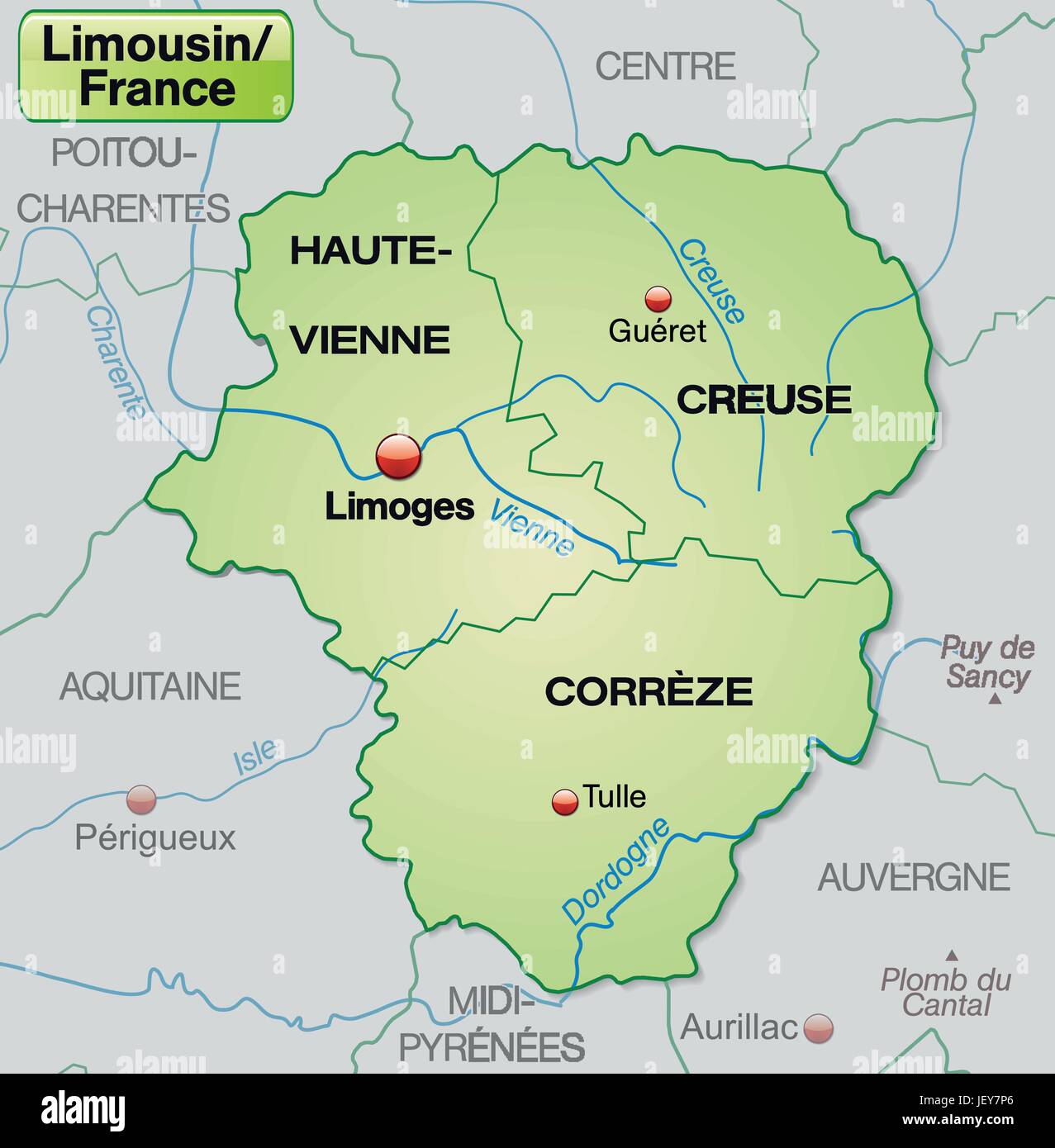 map of limousin with borders in pastel green Stock Vector Image & Art ...