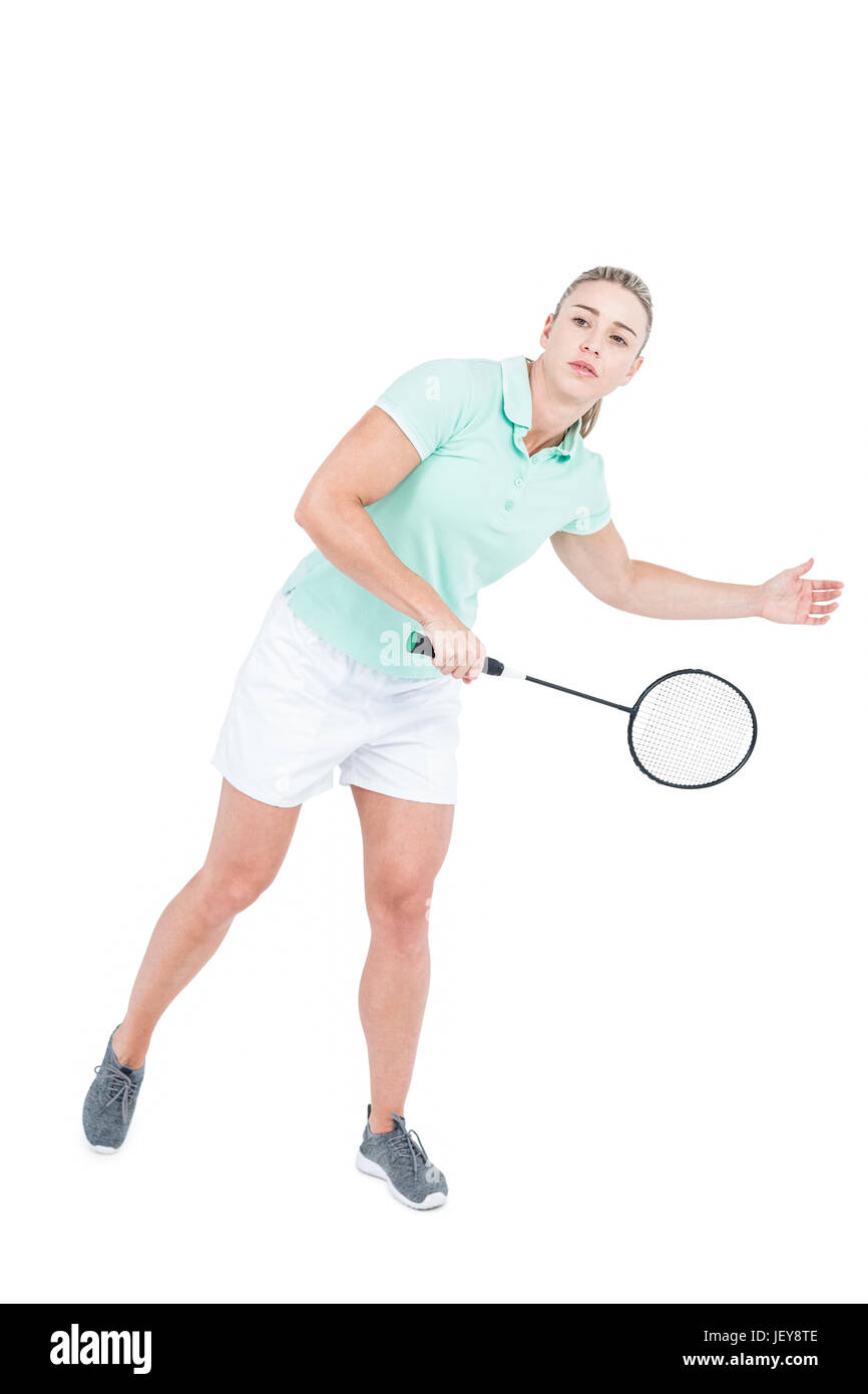 Pretty blonde playing badminton Stock Photo - Alamy
