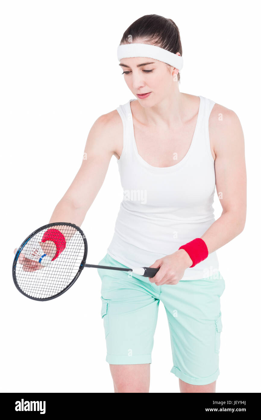 Female athlete playing badminton Stock Photo - Alamy