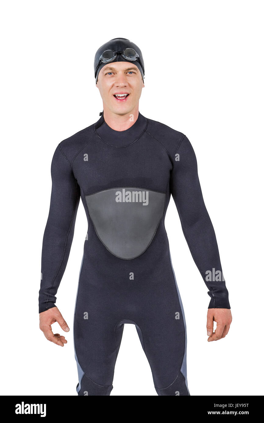 Portrait of confident swimmer in wetsuit Stock Photo - Alamy