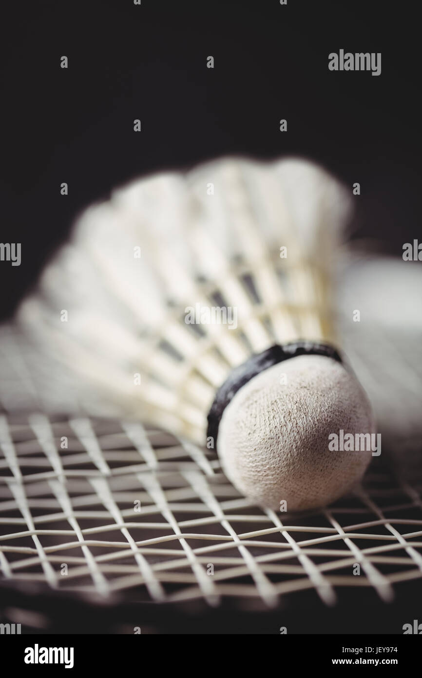 Close up of shuttlecock and badminton racket Stock Photo - Alamy