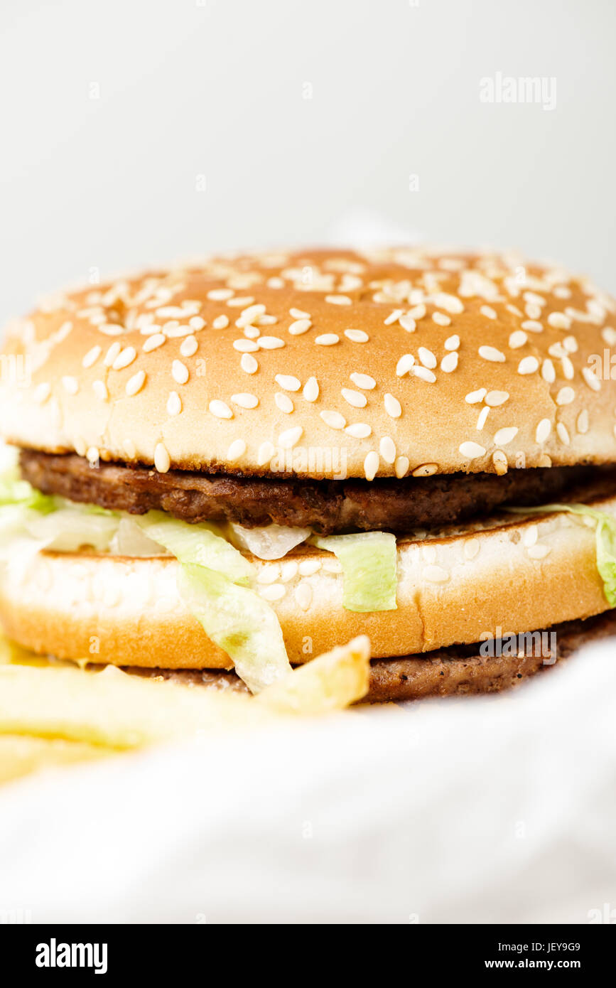 Double burger from McDonalds Stock Photo - Alamy
