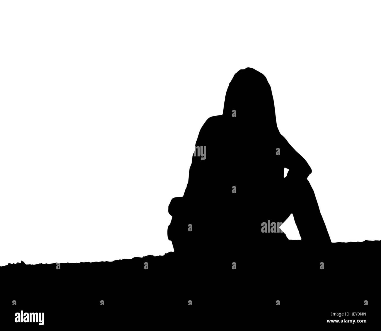 Back view woman silhouette sitting hi-res stock photography and images ...