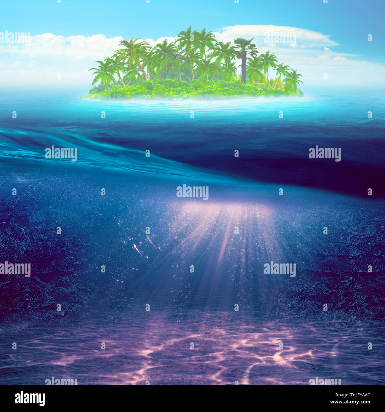 Tropical island. Abstract marine backgrounds with sun beam and ...