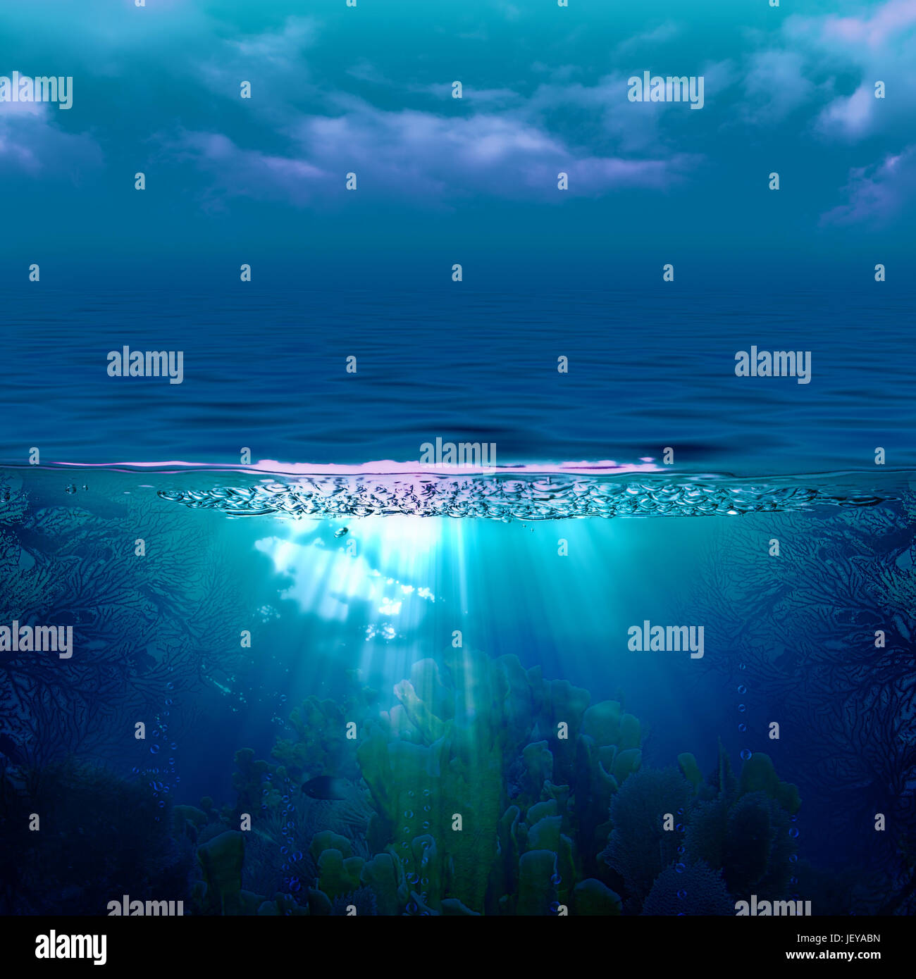 Abstract marine backgrounds with sun beam and underwater landscape ...