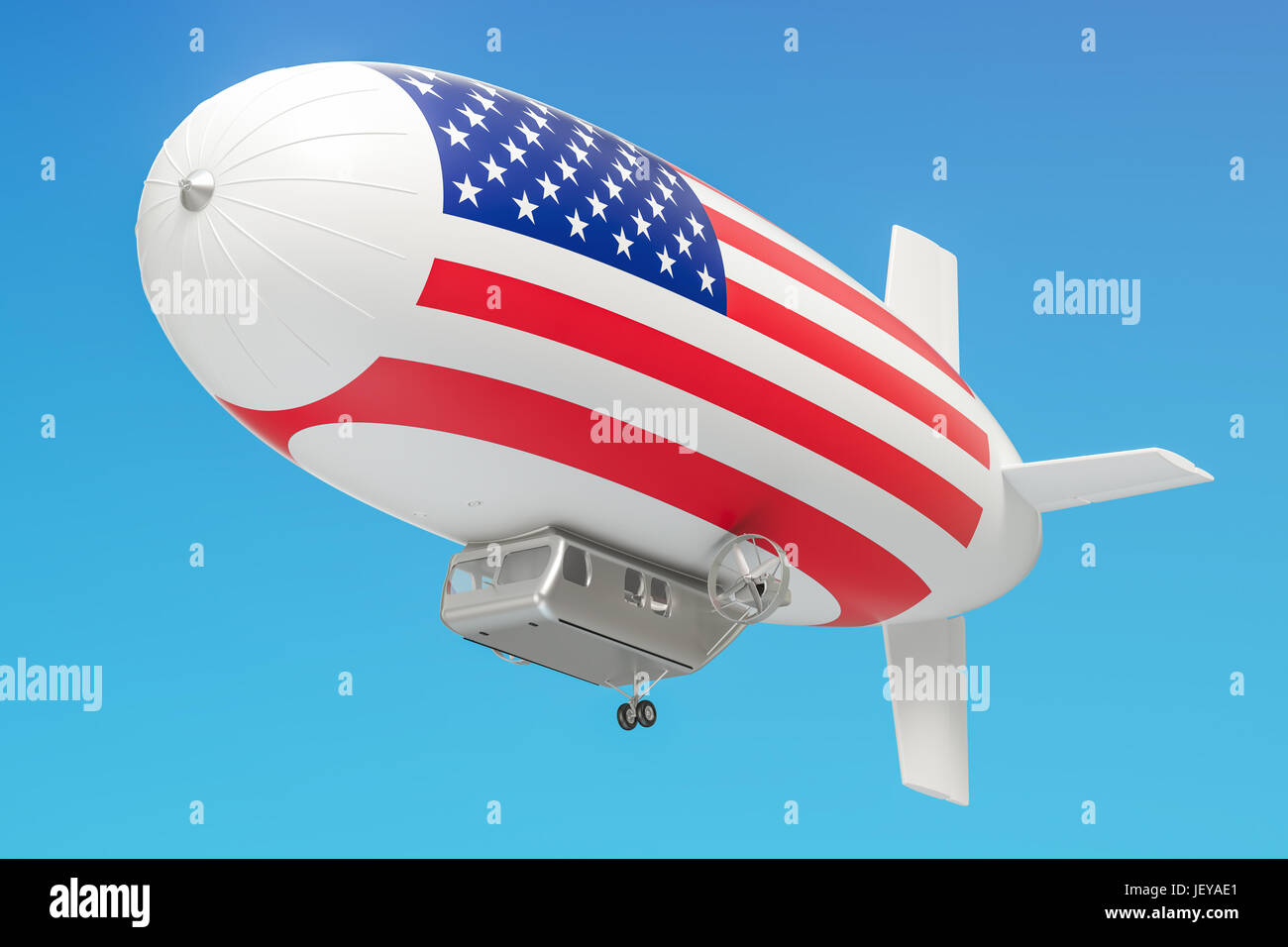 Airship or dirigible balloon with USA flag, 3D rendering isolated on ...