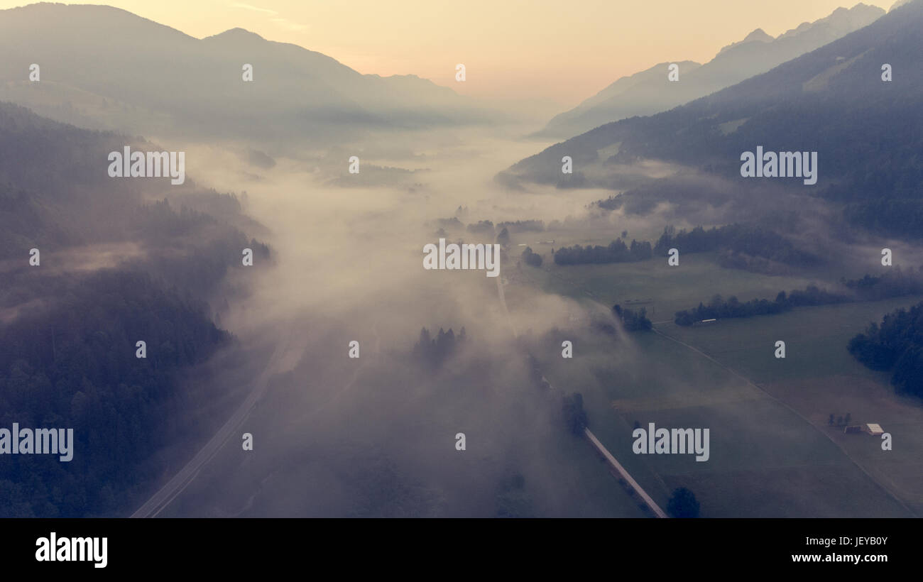 Aerial drone view morning mists hi-res stock photography and images - Alamy