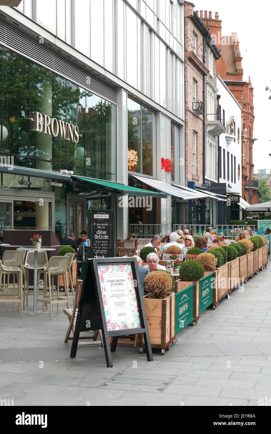 Diners at tables outside Browns restaurant,Liverpool One shopping area ...