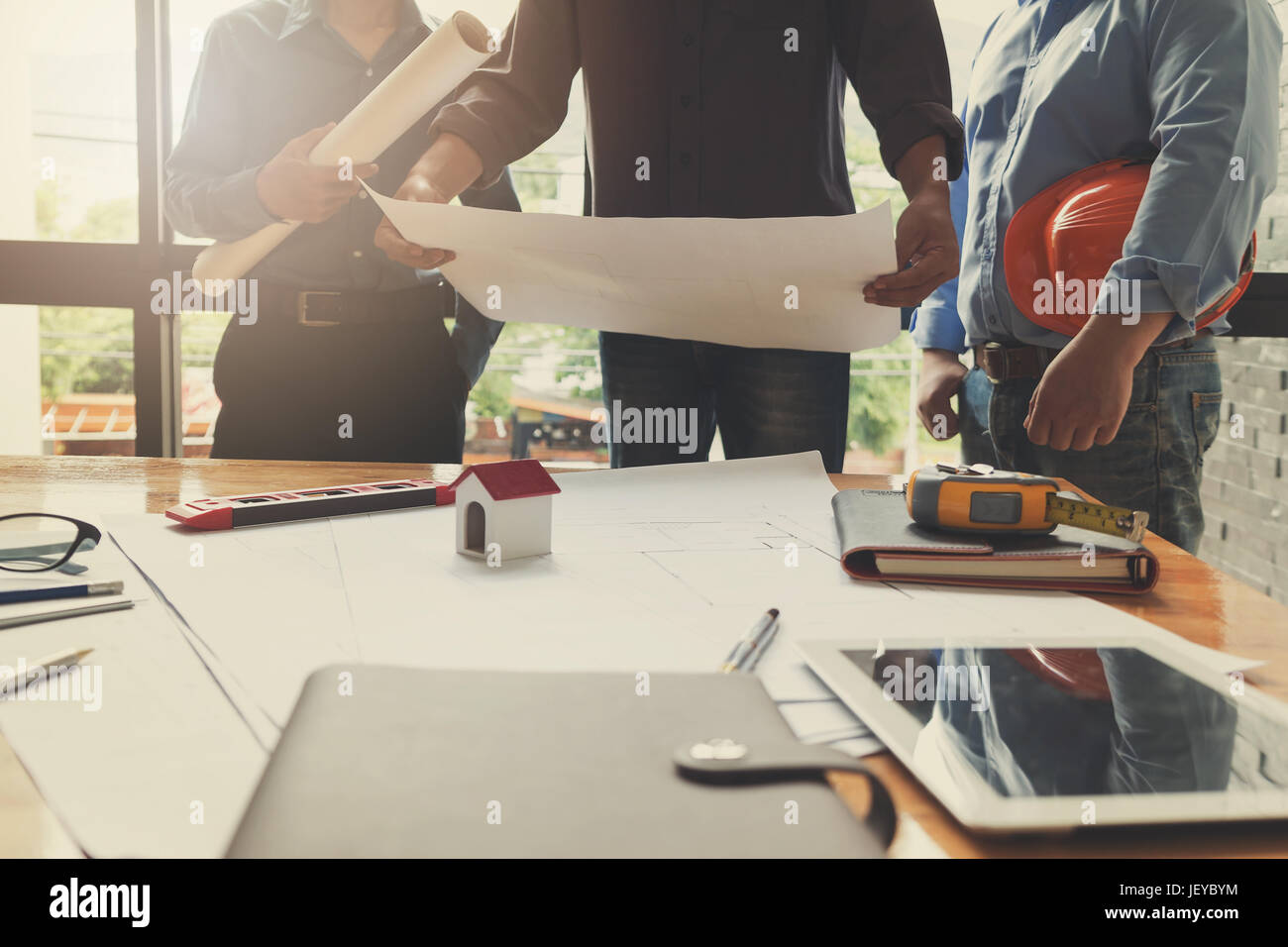 Engineer and Architect concept, Engineer Architects office team working ...