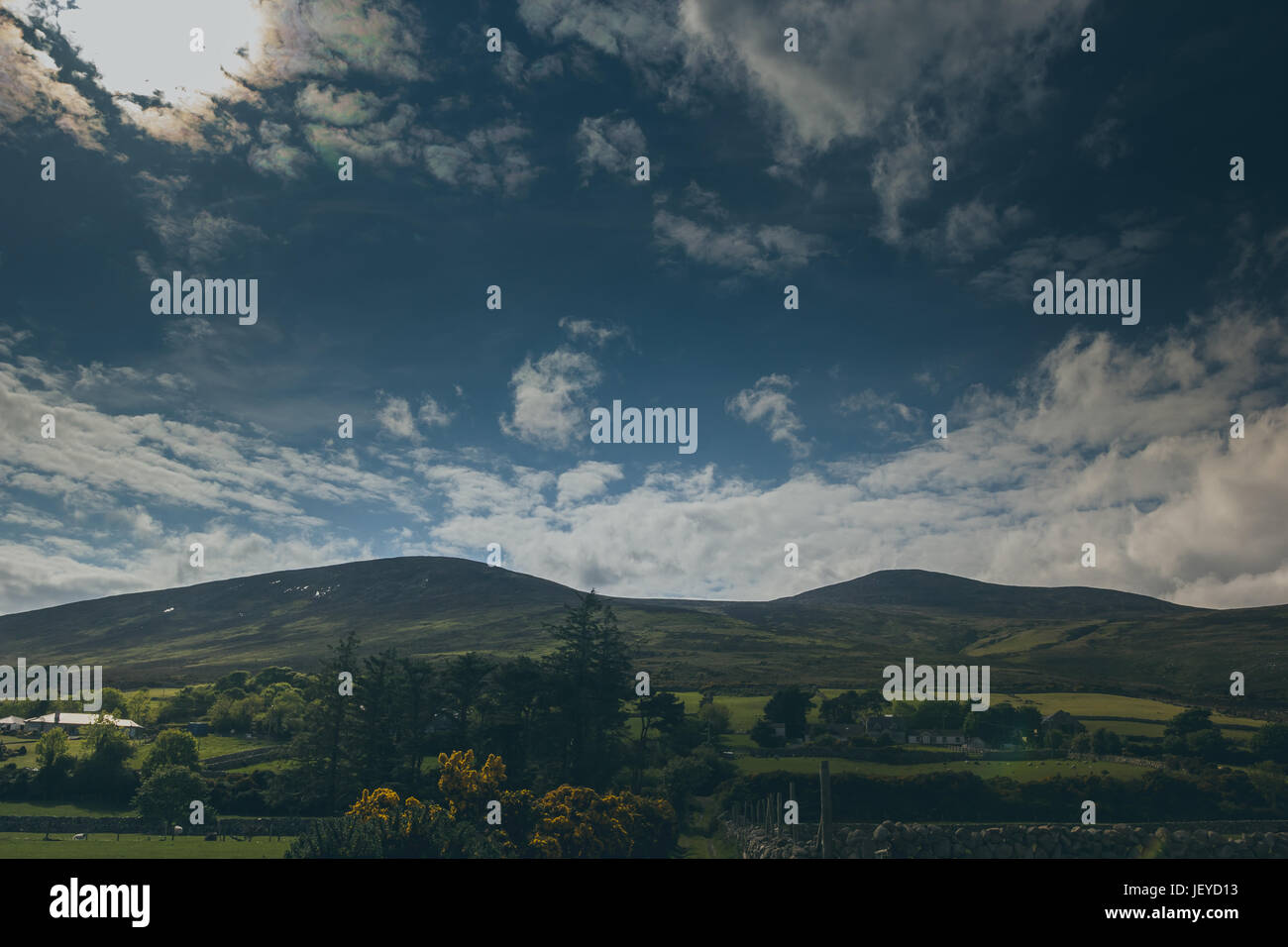 an irish countryside with beautiful blue sky Stock Photo - Alamy
