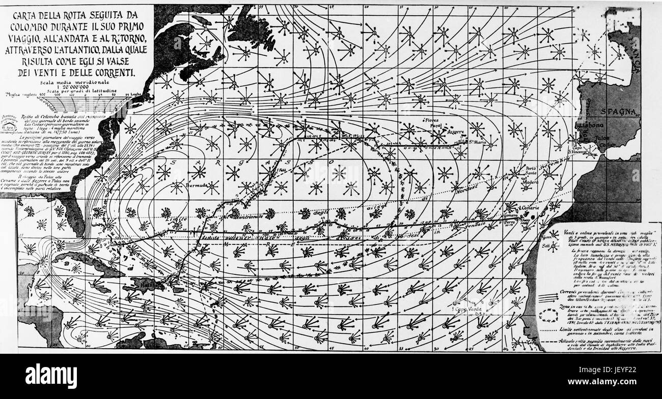 Route of the first journey of Christopher Columbus Stock Photo - Alamy