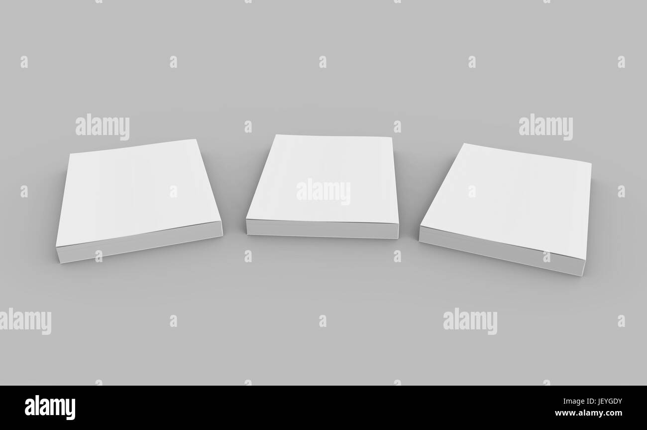 three closed blank 3d rendering books, isolated gray background ...