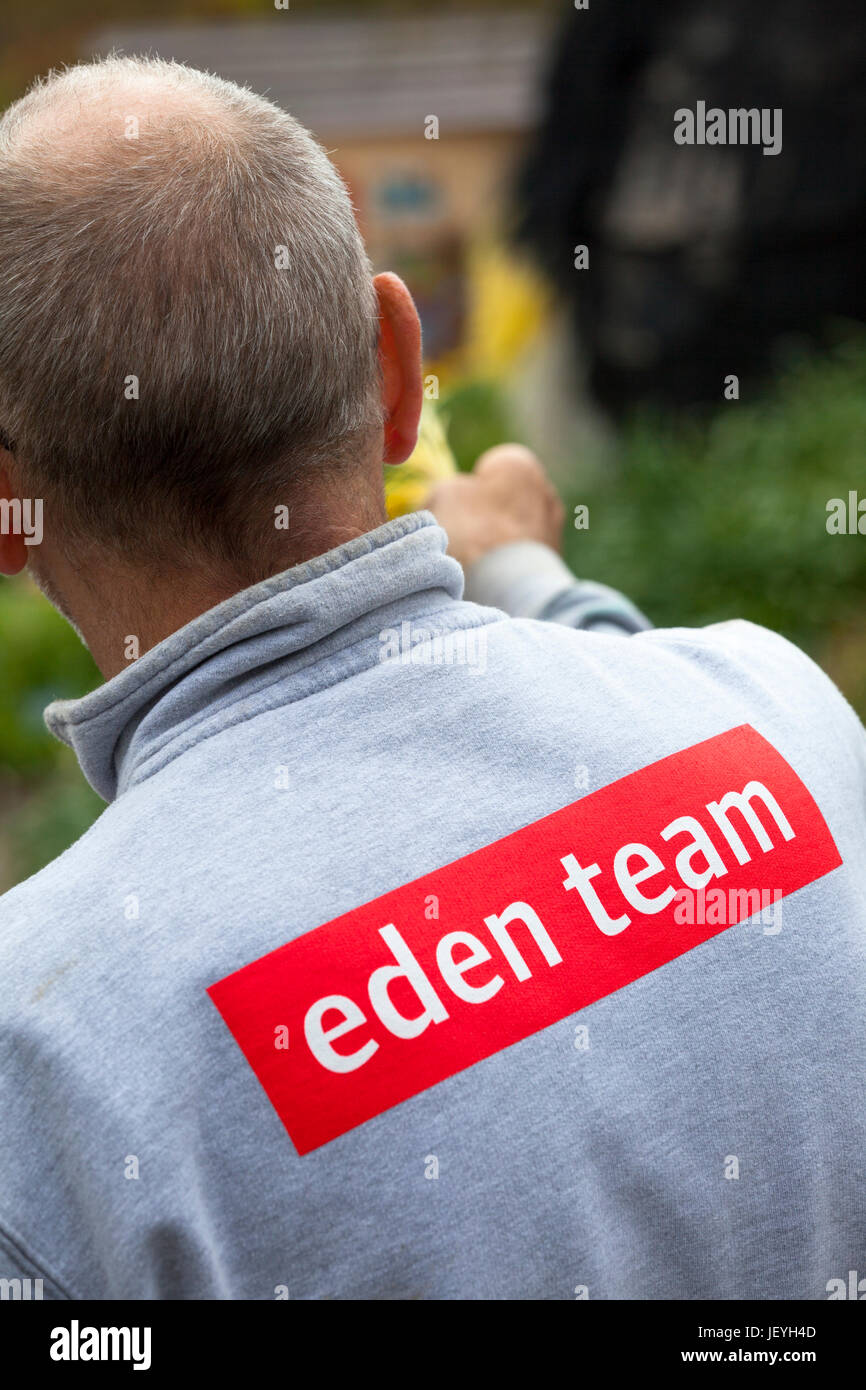 Eden Project team member jumper rear view eden team staff Stock Photo ...