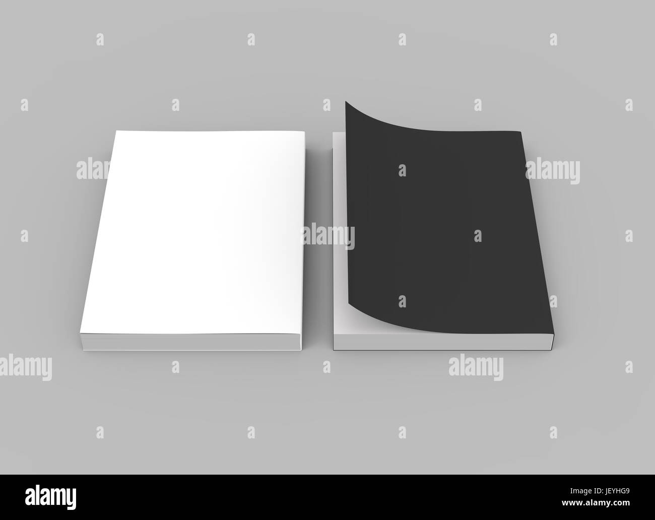 black and white blank top view 3d rendering thick books, one page ...