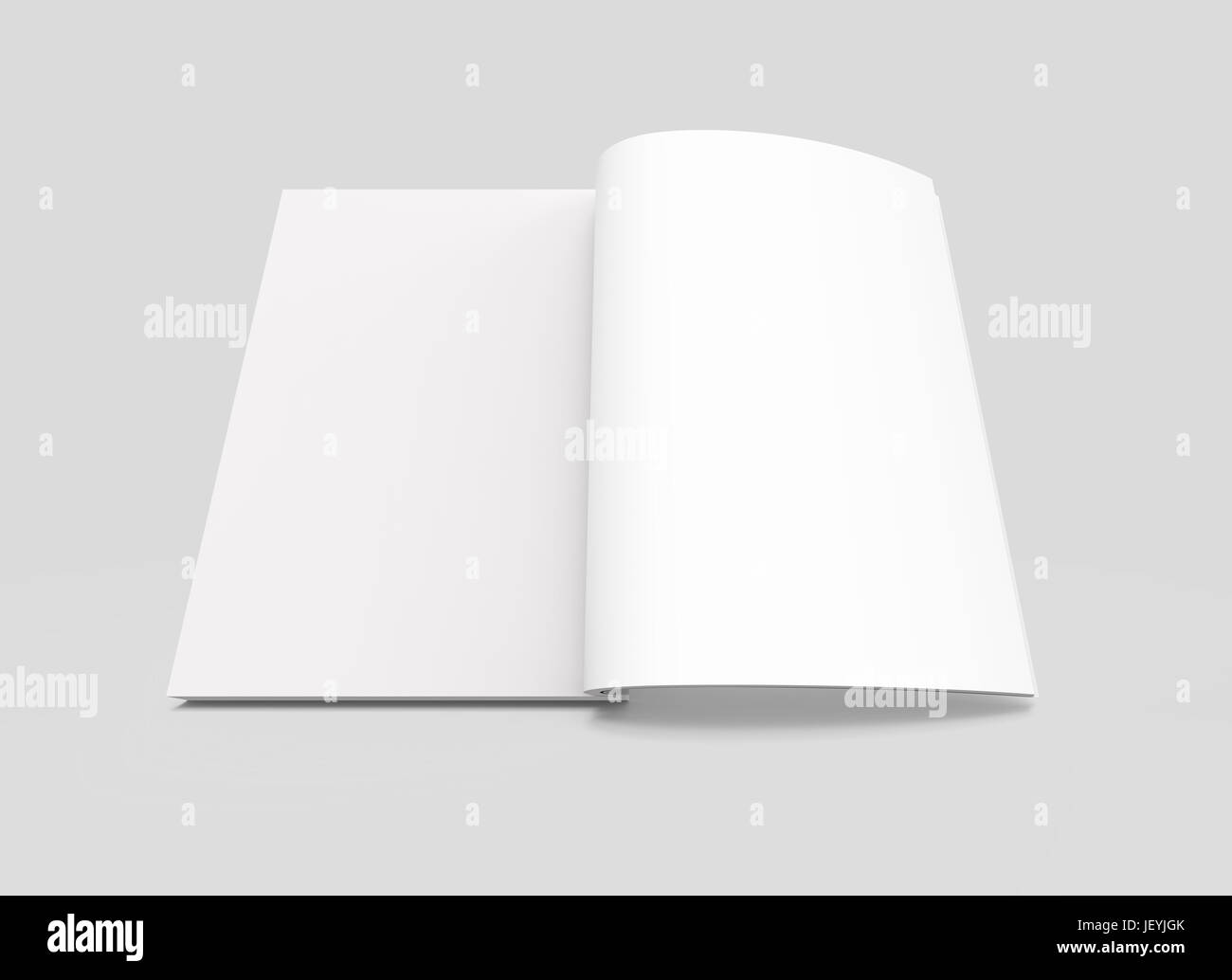blank 3d rendering open book, isolated gray background, elevated view ...