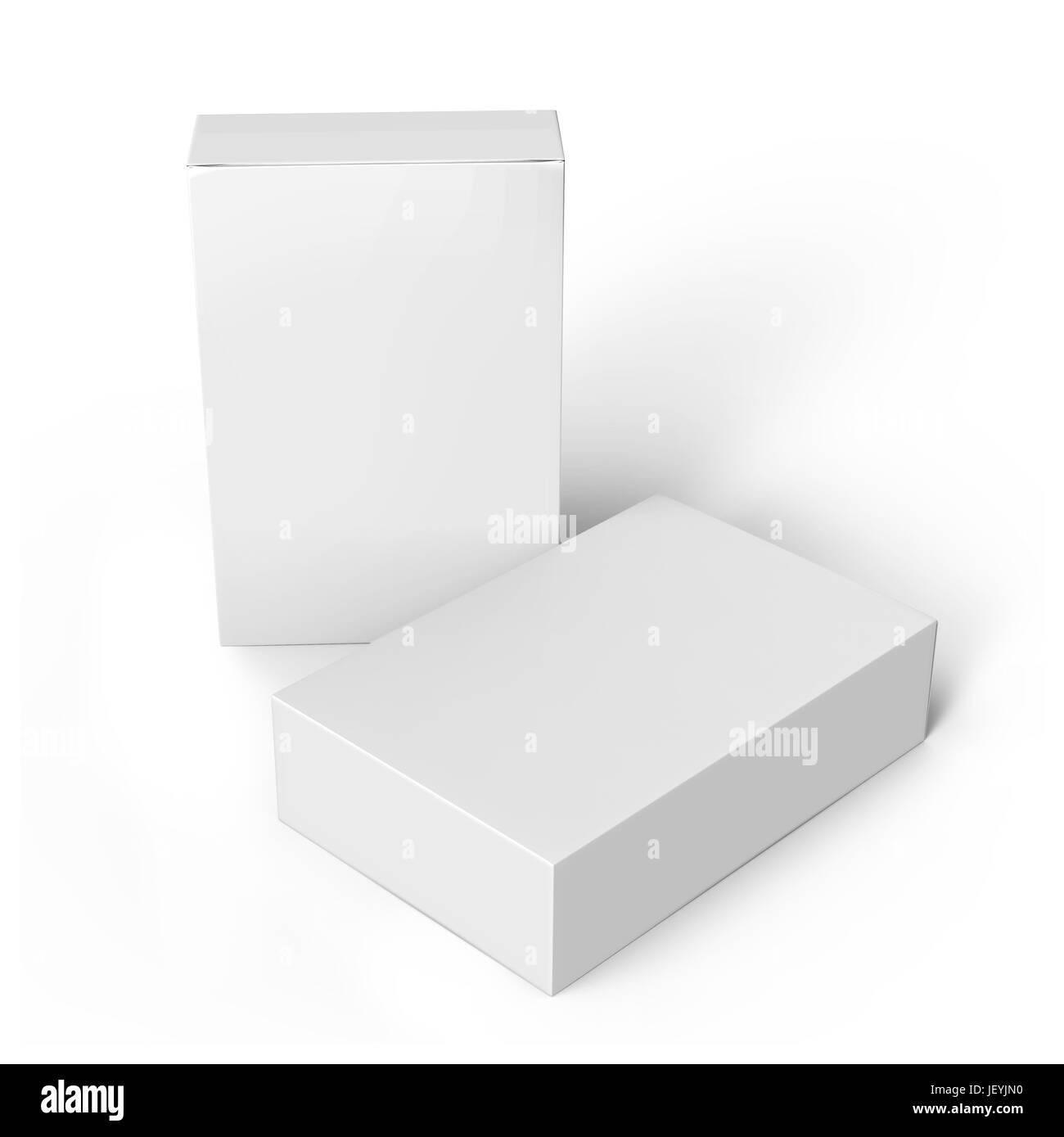 two blank white paper boxes 3d rendering for design use, one left tilt ...