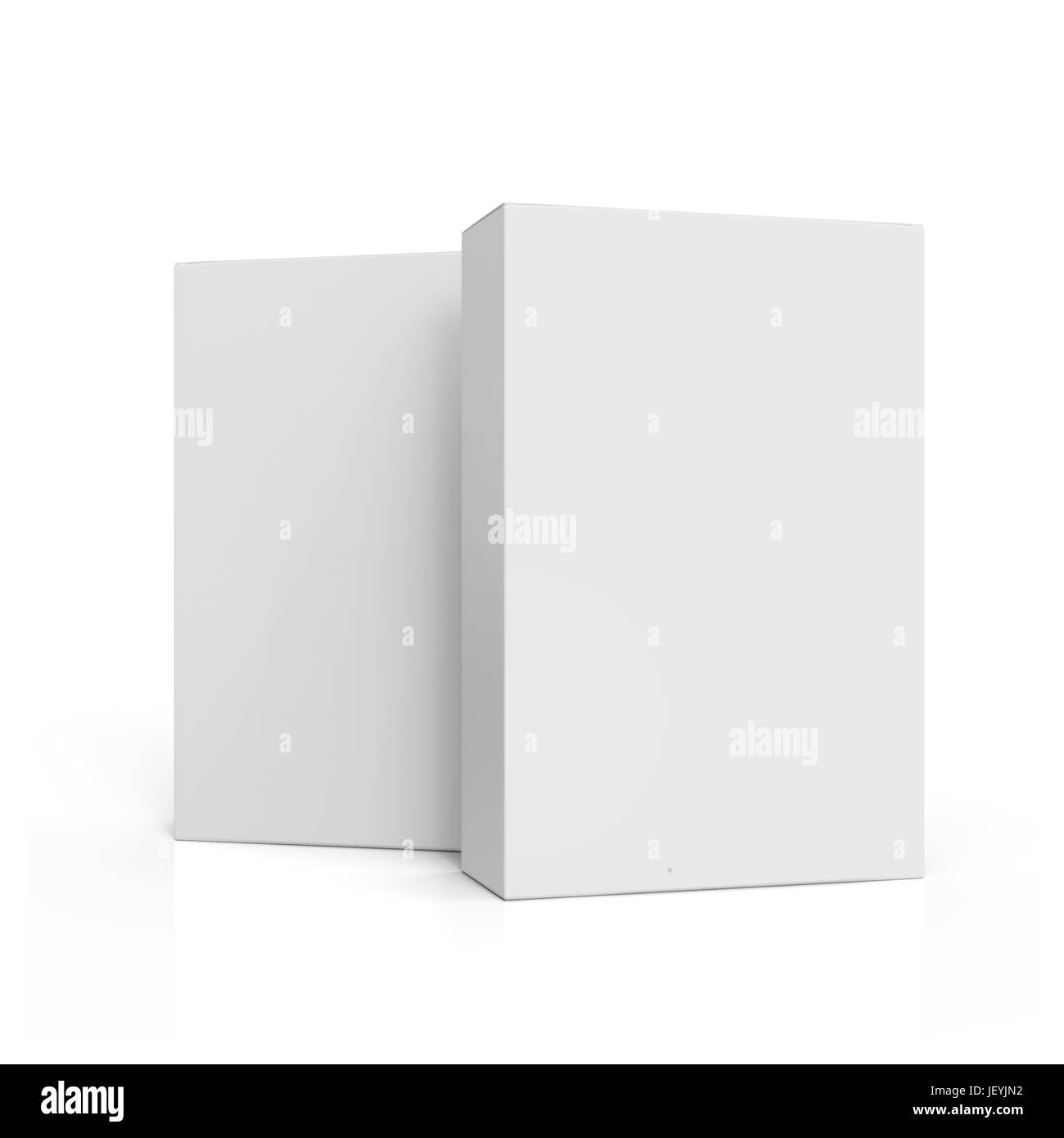 two blank tilt white paper boxes 3d rendering for design use, one right ...