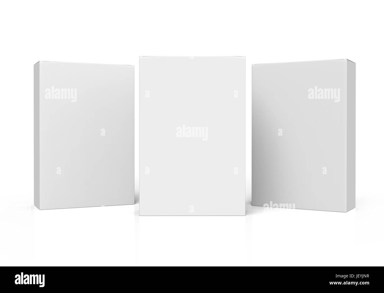 three white paper boxes 3d rendering for design use, two tilt, isolated ...