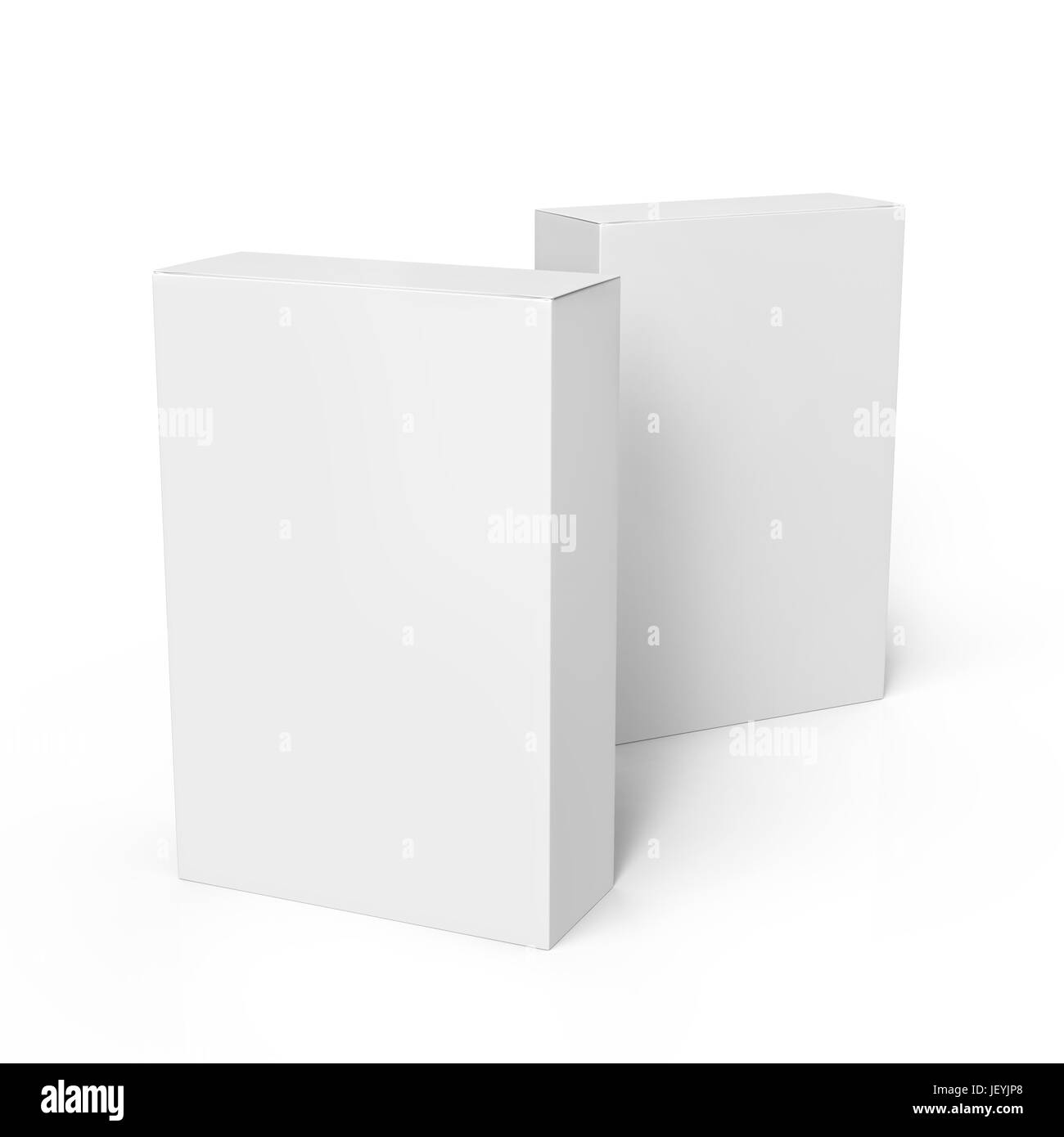 two blank tilt white paper boxes 3d rendering for design use, one right ...