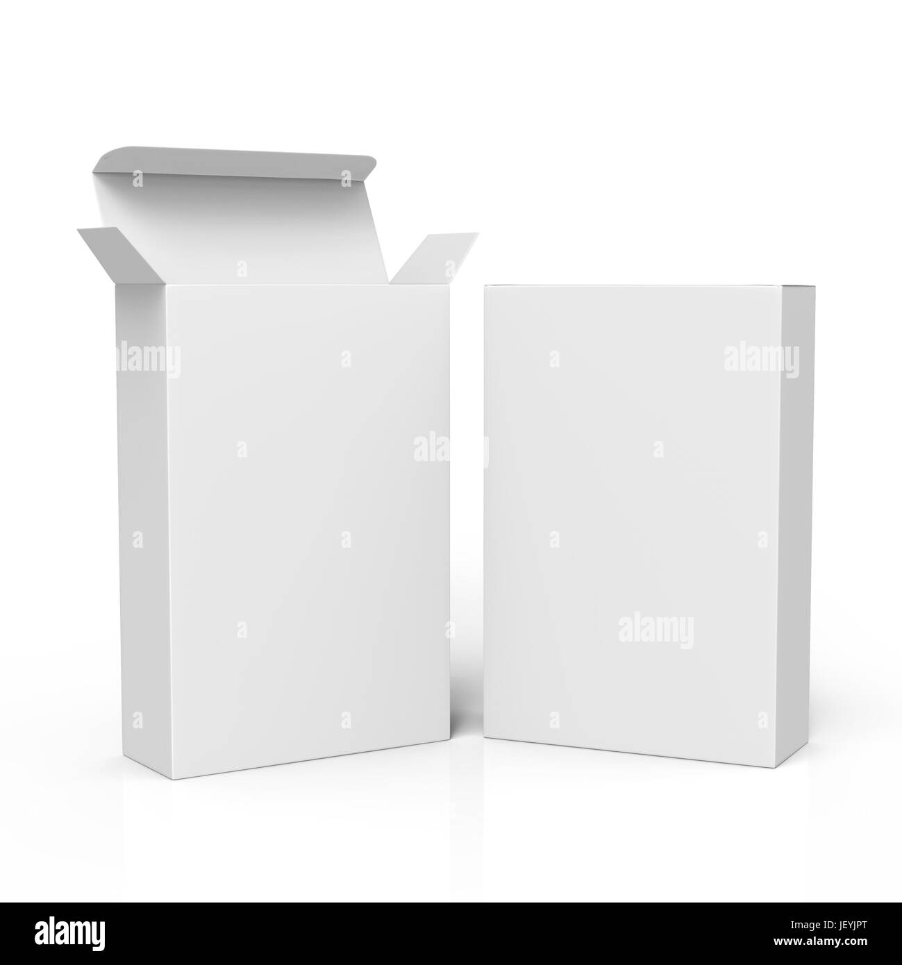two tilt white open tall paper boxes 3d rendering for design use, one ...
