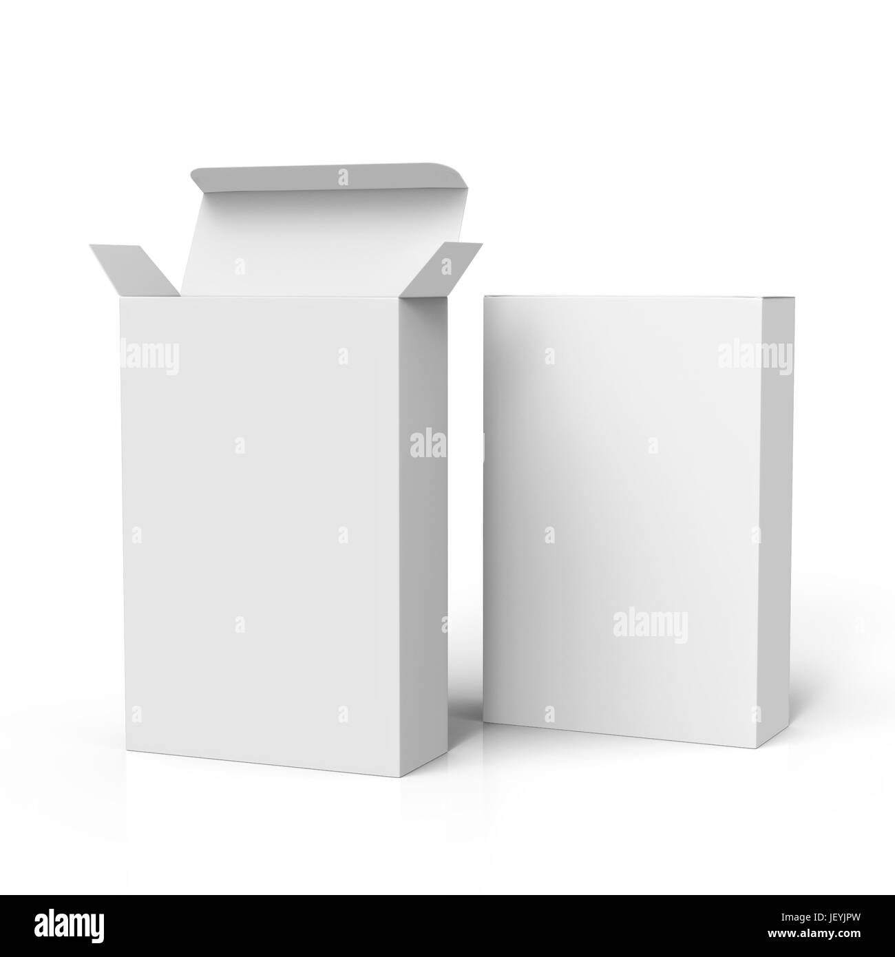 two left tilt white open tall paper boxes 3d rendering for design use ...
