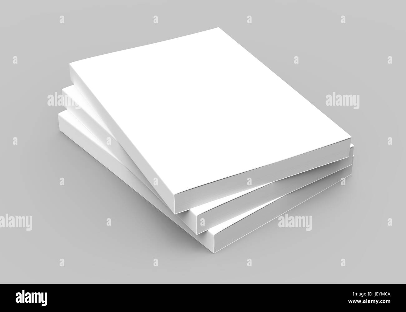 three stacking blank right tilt closed books, isolated gray background ...