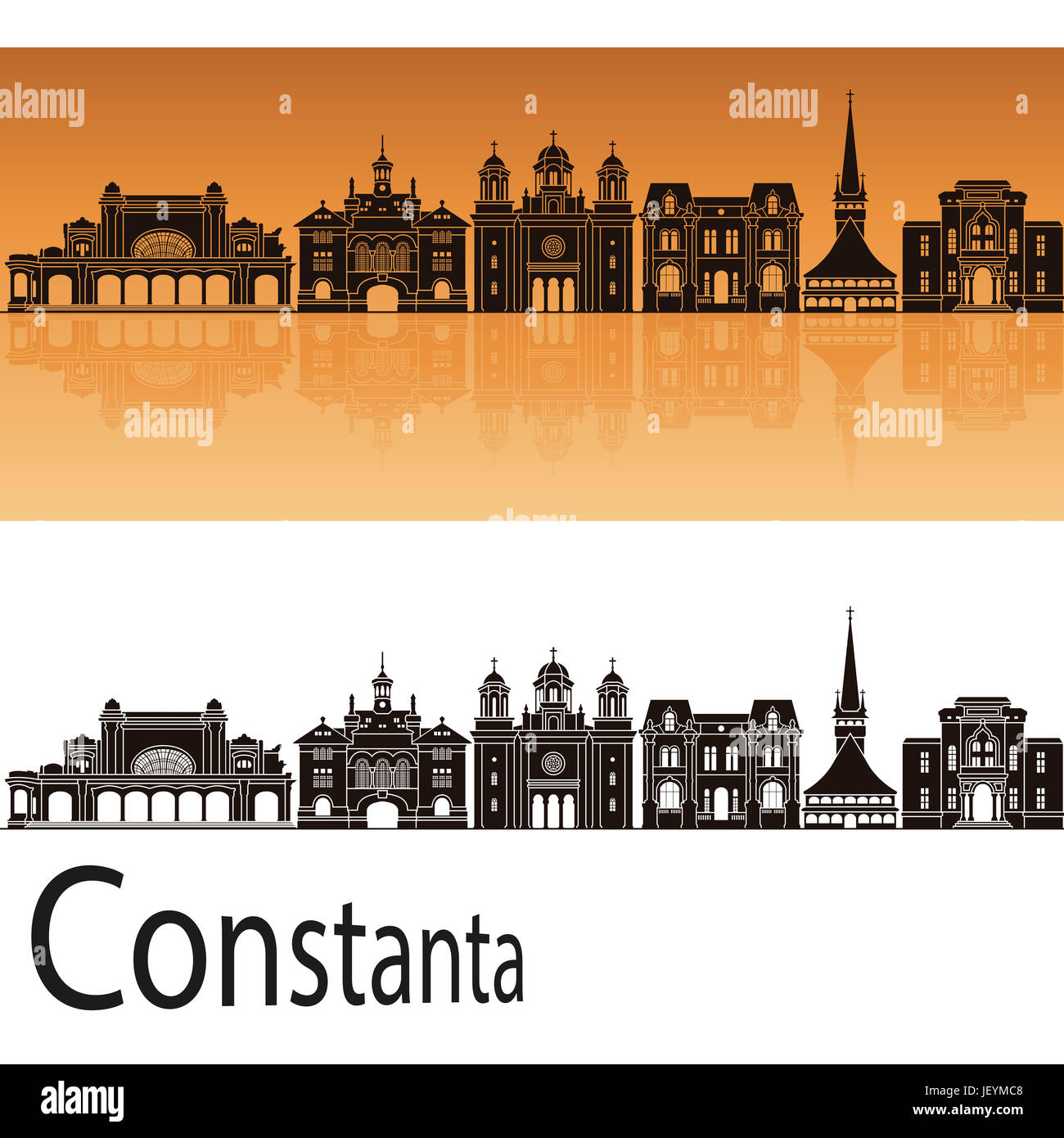 Constanta skyline in orange background in editable vector file Stock ...