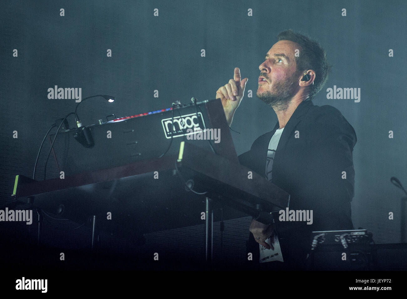 Robert Del Naja of the British 'trip hop' group Massive Attack playing ...