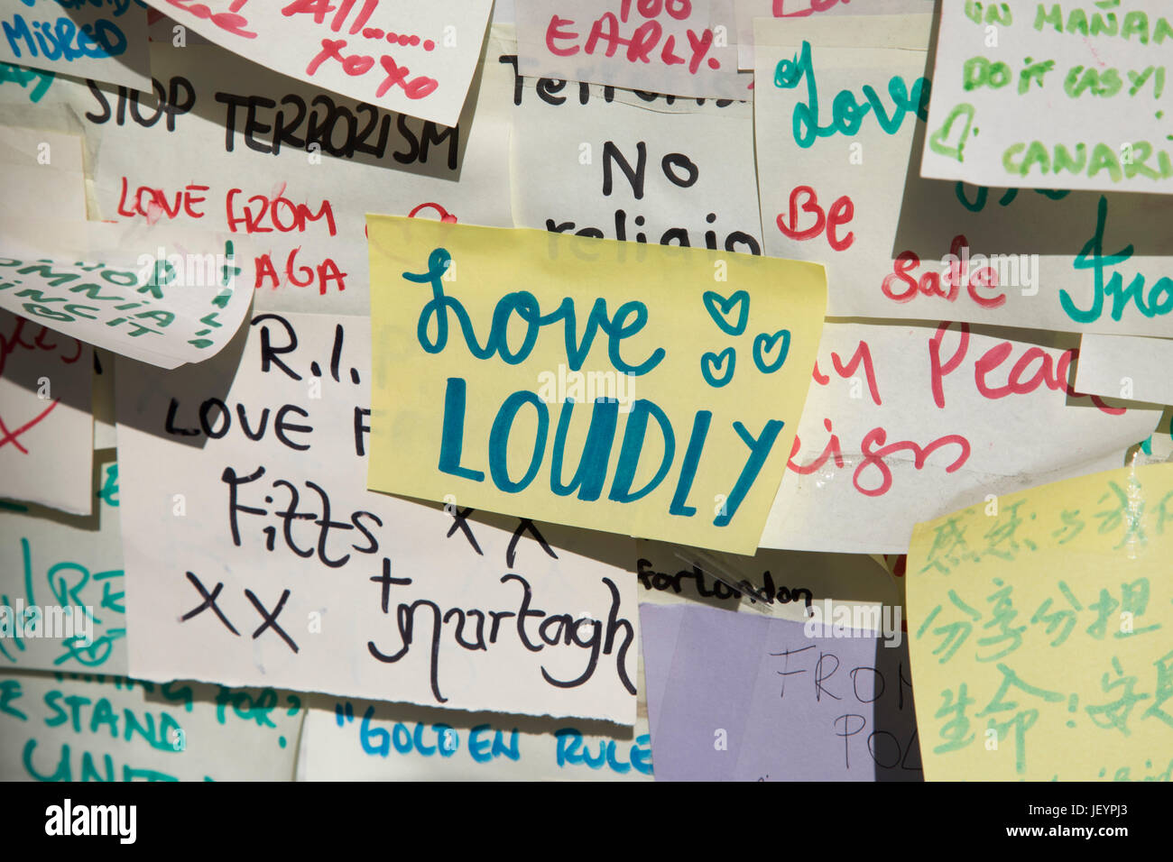 A wall of post-it notes in which people from all over the World write ...
