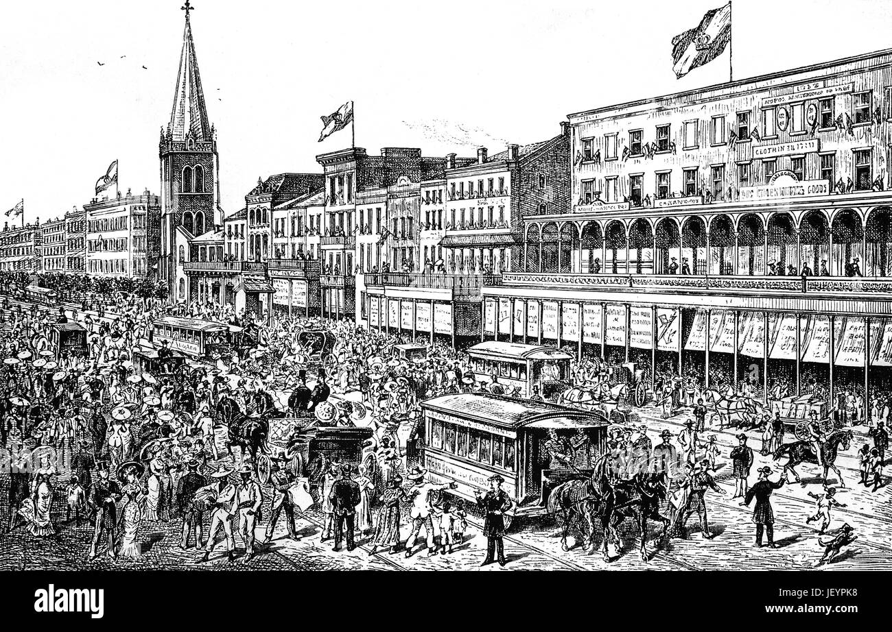 1879: Canal Street on Mardi Gras Carnival Eve, New Orleans, Louisiana ...