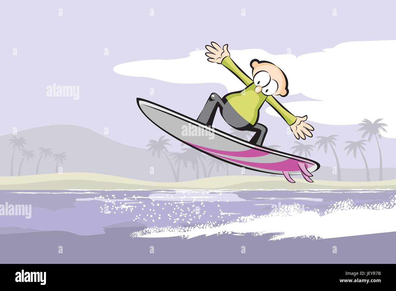 Surfer man on surfboard riding the wave. Conceptual vector illustration ...