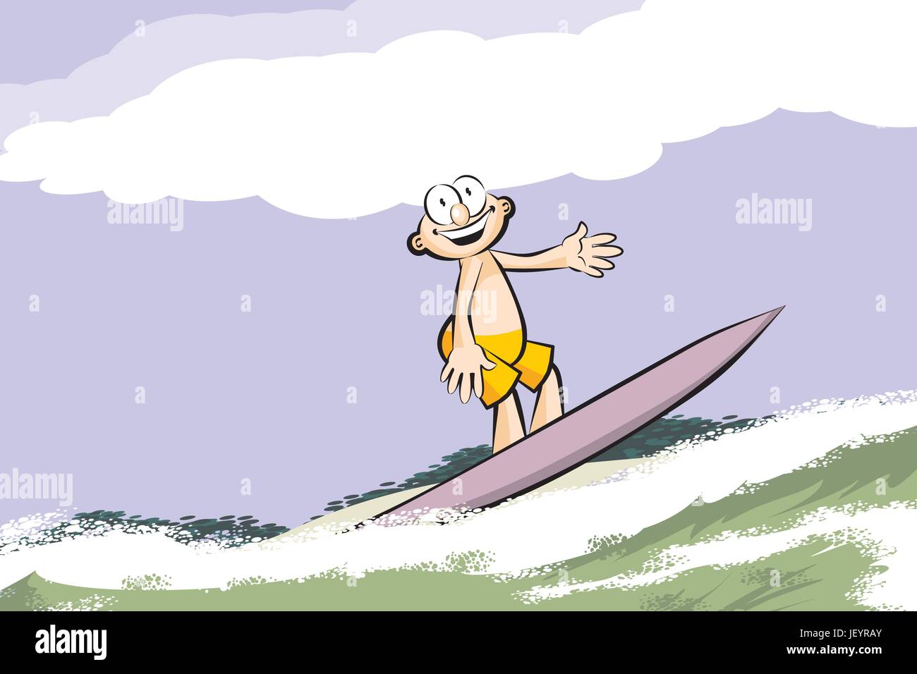 Surfer boy on surfboard riding the wave. Conceptual vector illustration ...