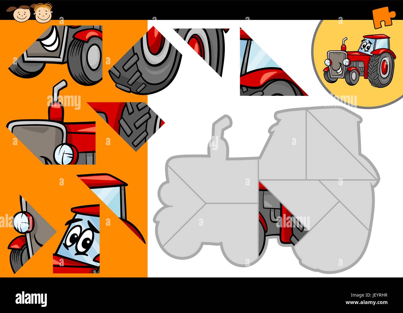 education, vehicle, illustration, tractor, jigsaw, puzzle, jigsaw ...