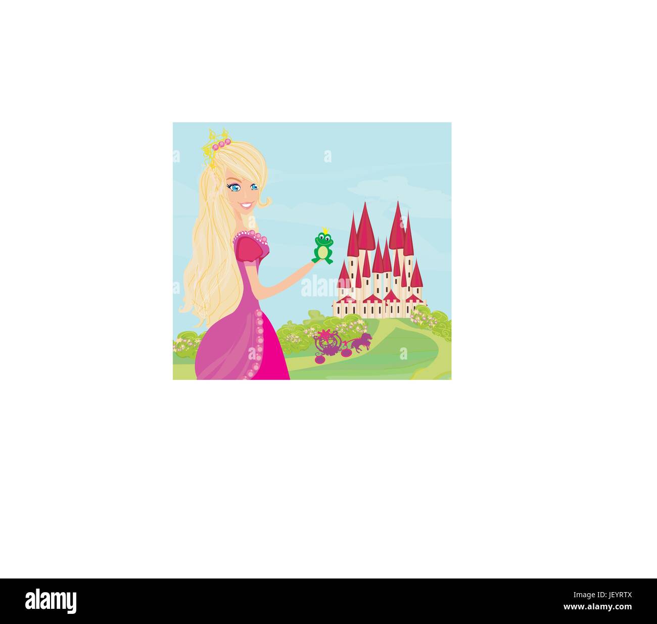 Beautiful princess landscape horse carriage castle girl vector vectors ...
