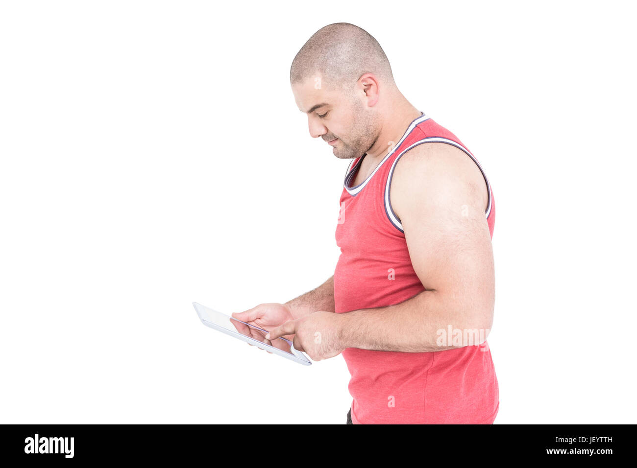 Athlete using digital tablet Stock Photo - Alamy
