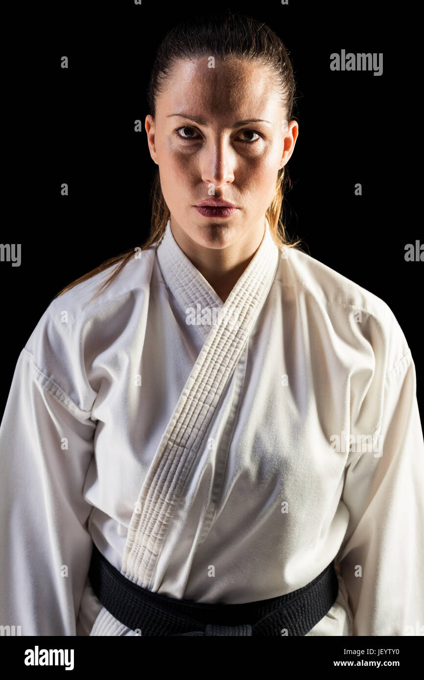 Female fighter on black background Stock Photo - Alamy