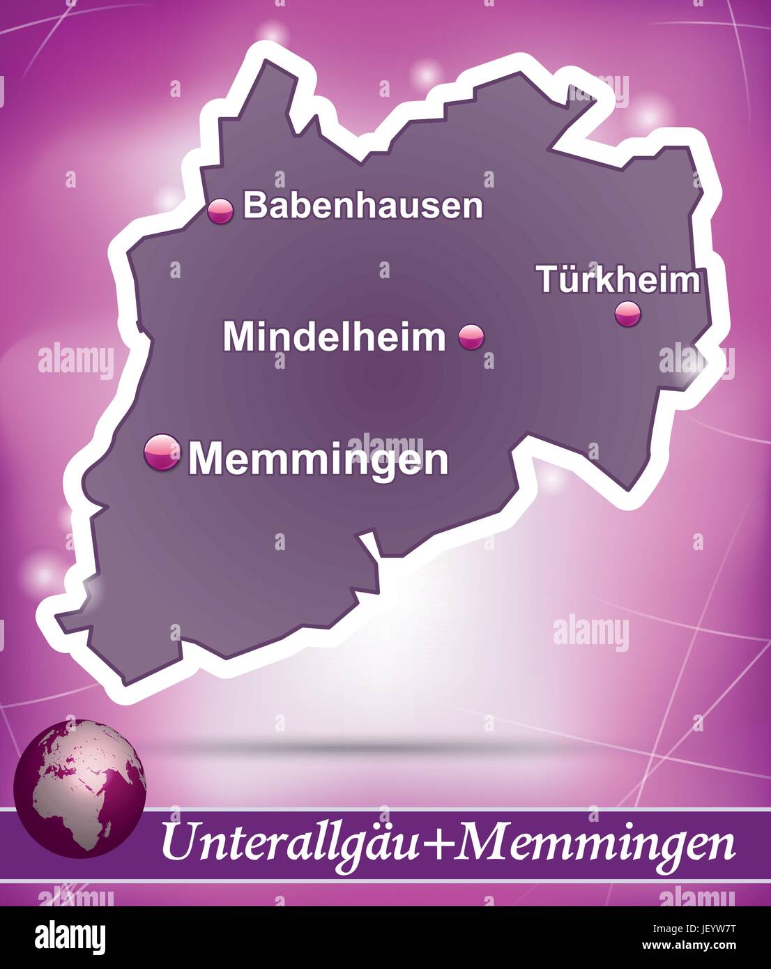 island map of unterallgaeu-memmingen abstract background in violet ...