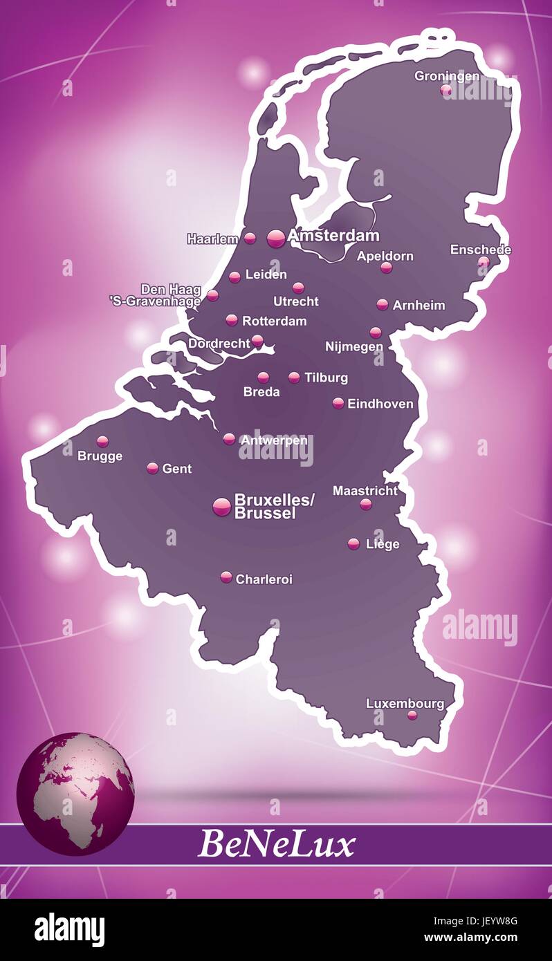island map of benelux countries abstract background in violet Stock ...
