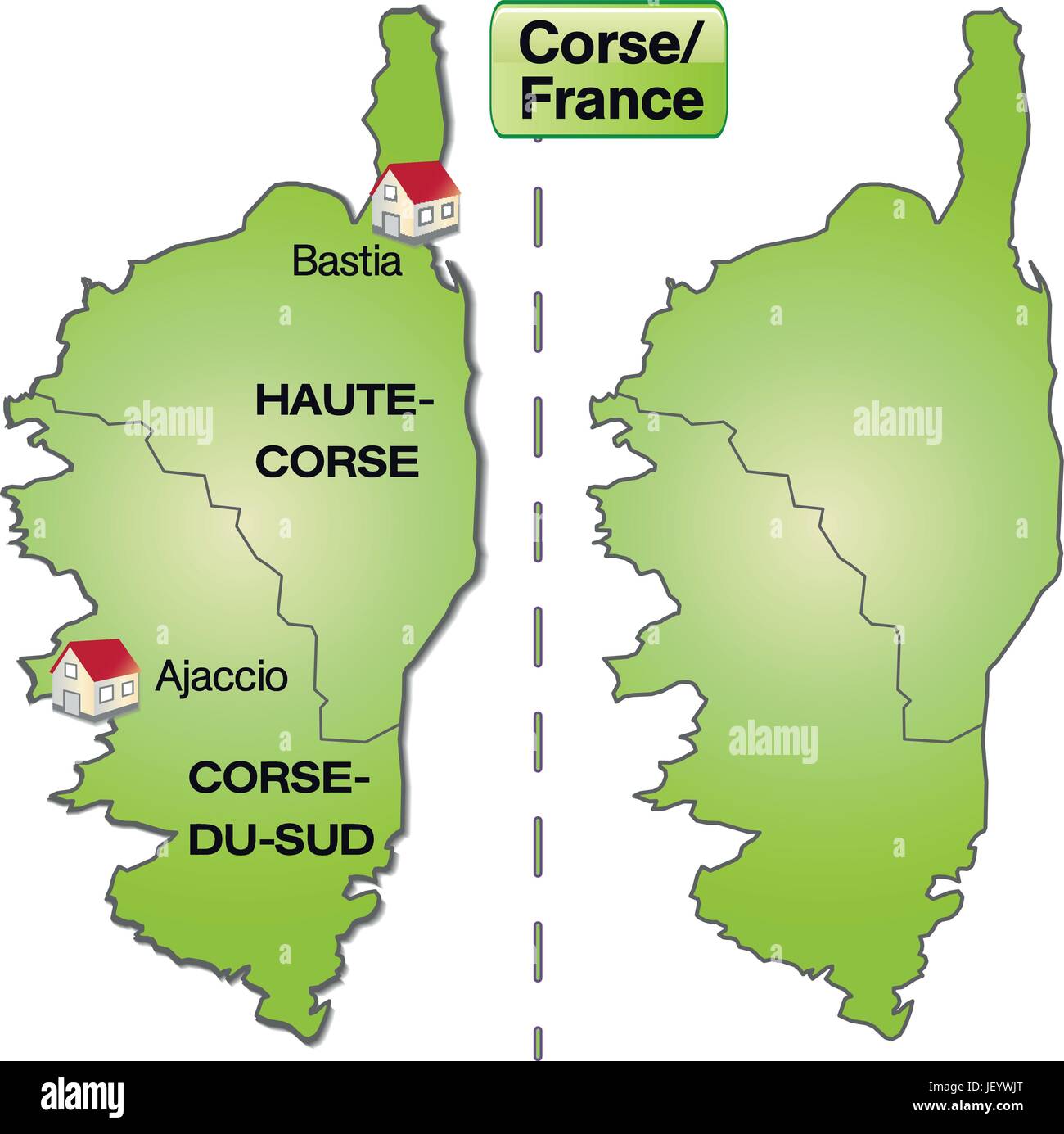 island map of corsica with limits in a pictorial representation Stock ...
